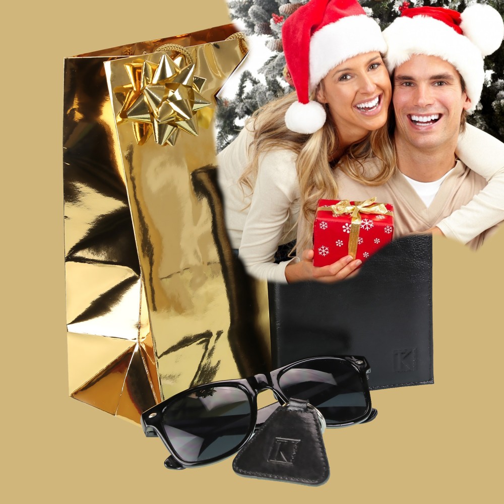 PACK Cadeau Portefeuille homme cuir noir+porte-clés+lunettes TK1979